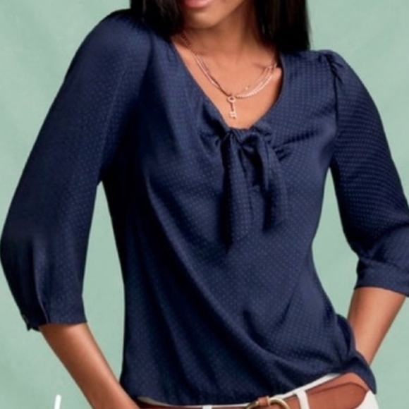 CAbi | Tops | Cabi 5525 Navy Swiss Dot Tie Front Knot Blouse | Poshmark